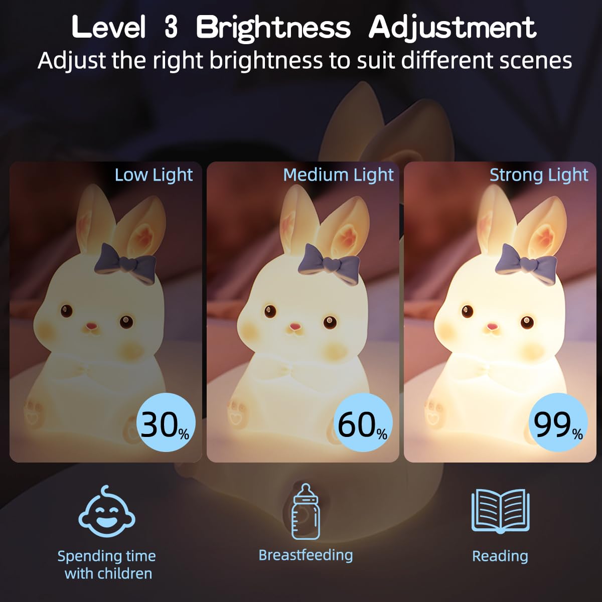 LEDHOLYT Kids Night Light, Cute Soft Bunny Silicone Light with Remote Control, Kawaii Animal Bedside Lamp for Women and Girls, LED Bunny Night Light for Toddler Bedrooms and Children's Rooms