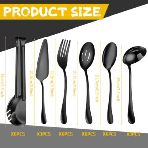 30 Pcs Stainless Steel Serving Utensils Set Serving Flatware Set Include Large Serving Spoons Slotted Spoons Serving Forks Soup Ladle Pie Server and Serving Tongs for Buffet Party (Black)