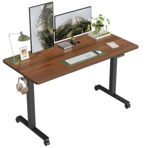 desino electric standing desk height adjustable, 63x 24 inch electric stand up desk home office, sit stand desk with splice board, black frame & espresso desktop