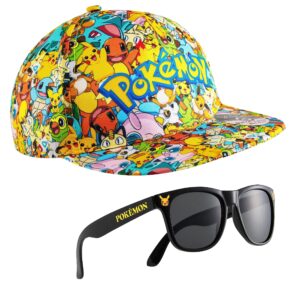 pokemon baseball cap sunglasses boys girls bucket hat for kids unisex pikachu adjustable strap summer accessories (multi cap/glasses set)