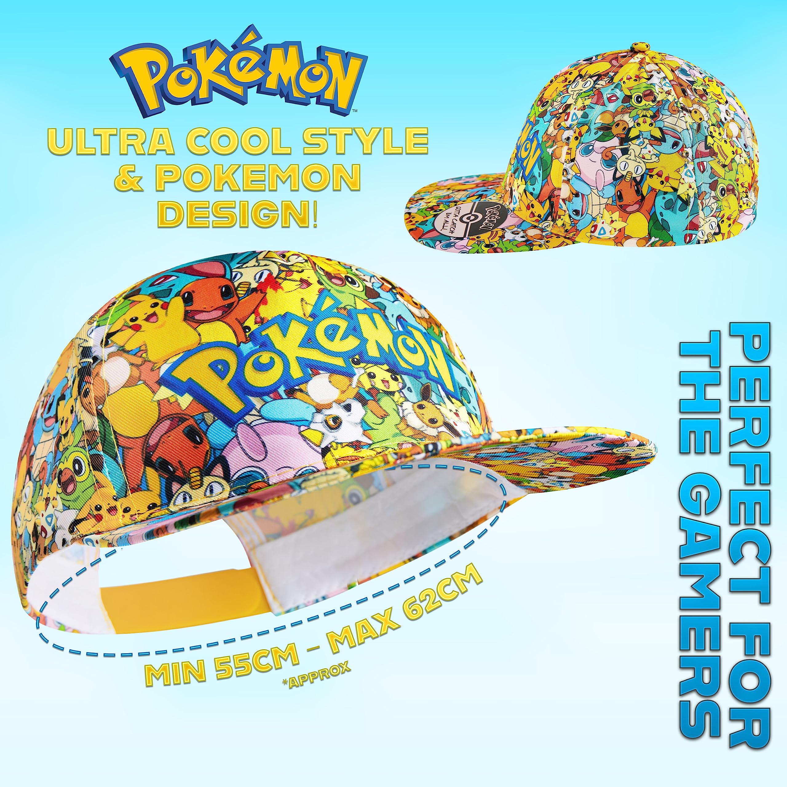 Pokemon Baseball Cap Sunglasses Boys Girls Bucket Hat for Kids Unisex Pikachu Adjustable Strap Summer Accessories (Multi Cap/Glasses Set)