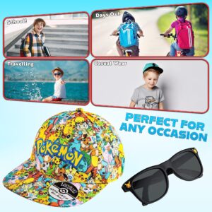 Pokemon Baseball Cap Sunglasses Boys Girls Bucket Hat for Kids Unisex Pikachu Adjustable Strap Summer Accessories (Multi Cap/Glasses Set)