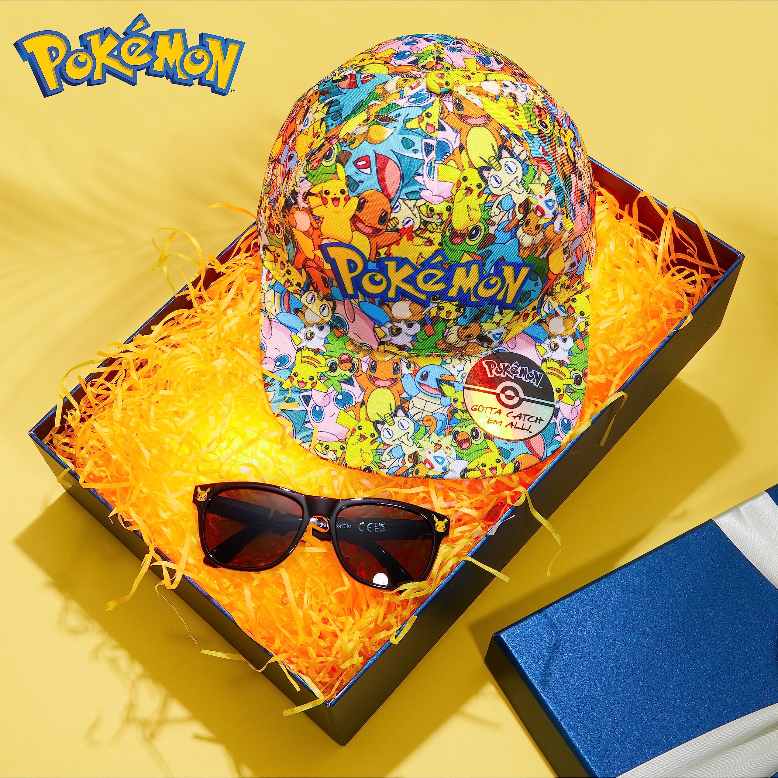 Pokemon Baseball Cap Sunglasses Boys Girls Bucket Hat for Kids Unisex Pikachu Adjustable Strap Summer Accessories (Multi Cap/Glasses Set)