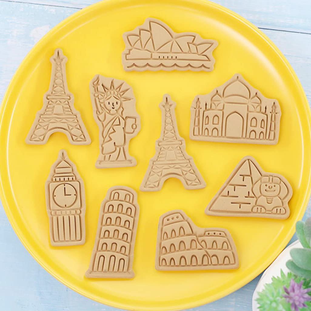 8 Pieces Statue of Liberty Cookie Moulds For Baking Cookie Mould Press Eiffel Tower Cookie Mould Set Kitchen Tools Plastic Cookie Stamps (Statue of Liberty)