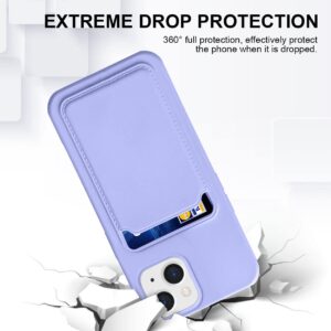 Silicone Wallet Case Compatible with iPhone 13 Case with card holder & iPhone 14 Case with Card Holder, Shock-Absorbing, Soft Slim Card Holder Case Designed for iPhone 13 /iPhone 14 (6.1 inch)-Purple