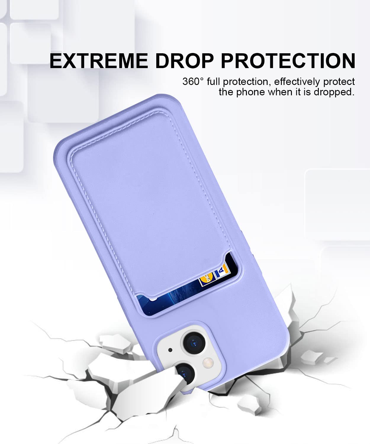 Silicone Wallet Case Compatible with iPhone 13 Case with card holder & iPhone 14 Case with Card Holder, Shock-Absorbing, Soft Slim Card Holder Case Designed for iPhone 13 /iPhone 14 (6.1 inch)-Purple