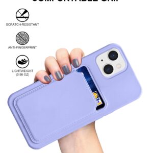 Silicone Wallet Case Compatible with iPhone 13 Case with card holder & iPhone 14 Case with Card Holder, Shock-Absorbing, Soft Slim Card Holder Case Designed for iPhone 13 /iPhone 14 (6.1 inch)-Purple