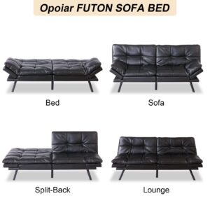 Opoiar Convertible Bed Faux Leather Couch Black Memory Foam Sleeper Sofa Small Folding Loveseat Futon Sets for Compact Living Room, Sofabed