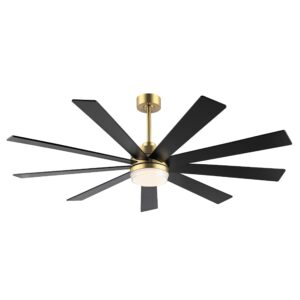 ledlux 65" dc motor ceiling fan with light, 6-speed remote control, reversible motor, modern 9 blades ceiling fan with 4.5"/12" downrods for home or commercial black/gold