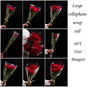 Clear Cellophane Wrap Roll 34.7” Wide x 100 Ft Long 3 Mil Thick Plastic Cellophane Wrap for Gift Baskets Heavy-duty Transparent Wrapping Paper for Flower Bouquets Large Cellophane Wrap Sheets for Arts