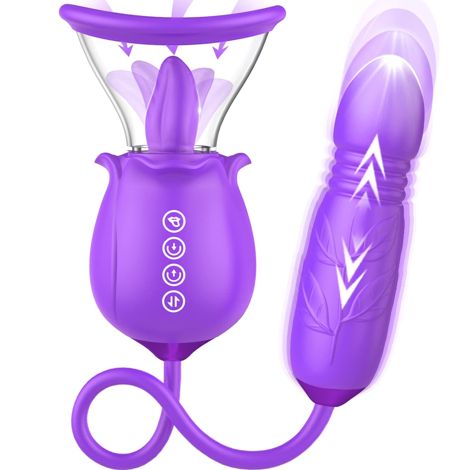 Nipple Weight Toys for Womens Sex Toys - 3in1 Rose Sex Toy with 7 Tongue Licking & 3 Thrusting Vibrator Dildo Adult Sex Toys for Couples G Spot Vibrators