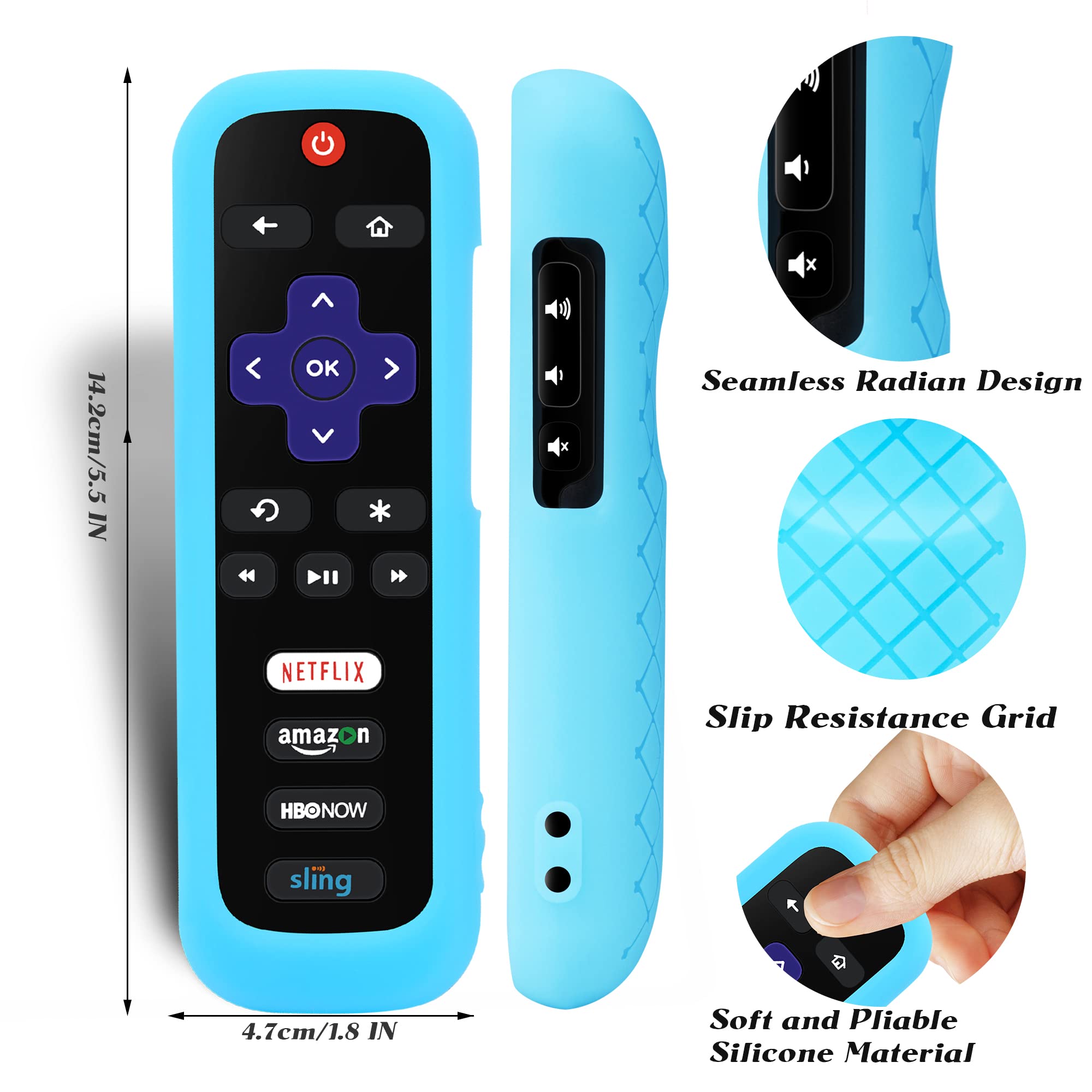 2 Pack Remote Cover for Roku TV Remote Control, Battery Cover for TCL Hisense Roku TV Steaming Stick 4k 4K+ Roku Voice Remote, Universal Silicone Sleeve Case with Glow in The Dark (Blue/Green 2pcs)