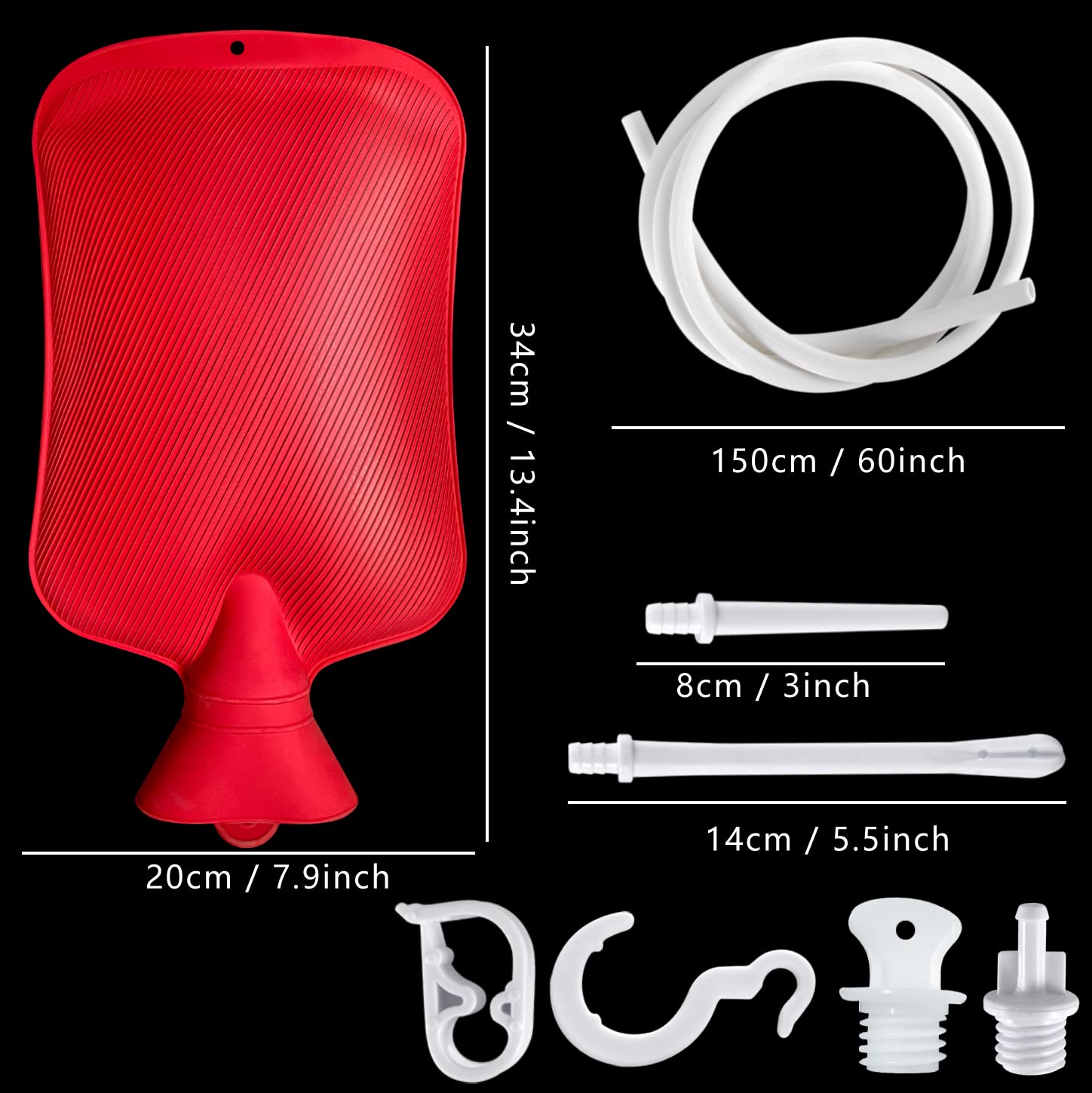 2 Quart Home Enema Bag Kit with Hose Enema Tips and Controllable Water Flow Clamp- Enema Bag for Colon Cleansing Enemas（Red）