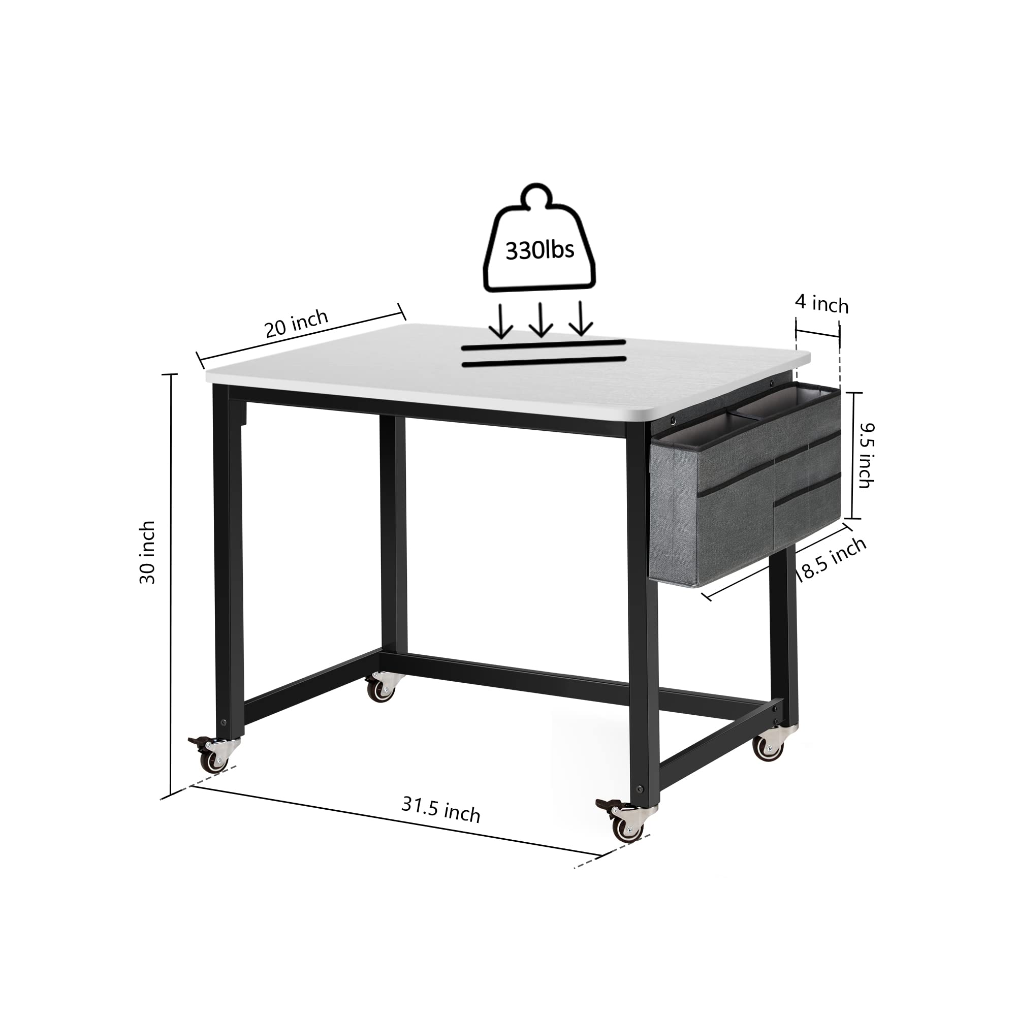 AHB Rolling Computer Desk with 4 Smooth Wheels, Simple Style Mobile Writing Desk Home Office Study Table Movable Workstation with Metal Frame (White, 32")