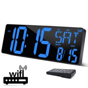 xrexs large digital wall clock wifi sync, 16.5 in large display wall clock with temperature/date/week, led big digital timer clock with remote control, alarm clock for home and office, auto-dimming