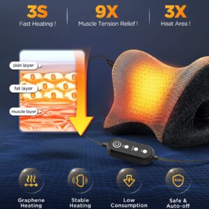 Tinhin 3S Heated Neck Stretcher for 9X Pain Relief, 3X Larger Graphene Heating Area w/Magnetic Therapy Case, Cervical Traction Device Pillow, Neck and Shoulder Relaxer Support for TMJ Spine Alignment