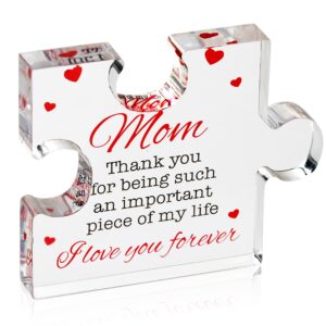 birthday gifts for mom - engraved acrylic block puzzle mom present 4.1 x 3.5 inch - cool mom presents from daughter, son, dad - heartwarming mom birthday gift, christmas