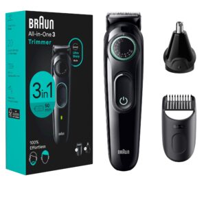 braun all-in-one style kit series 3 3430, 3-in-1 trimmer for men with beard trimmer, ear & nose trimmer, hair clippers, ultra-sharp blade, 20 length settings, washable, black