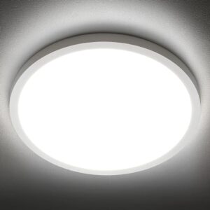 sunrider led flush mount ceiling light fixture, 5000k daylight white, 2400lm, 12 inch 24w white round flat ceiling lights, 240w equiv. non-dimmable