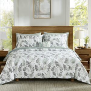 MaiRêve Green Leaves Queen Comforter Set, Sage Green and Moss Leaves Printed Comforter Queen Size, Queen Bedding Sets 8 Pieces with Comforter, Sheets, Bed in A Bag 90"x 90"