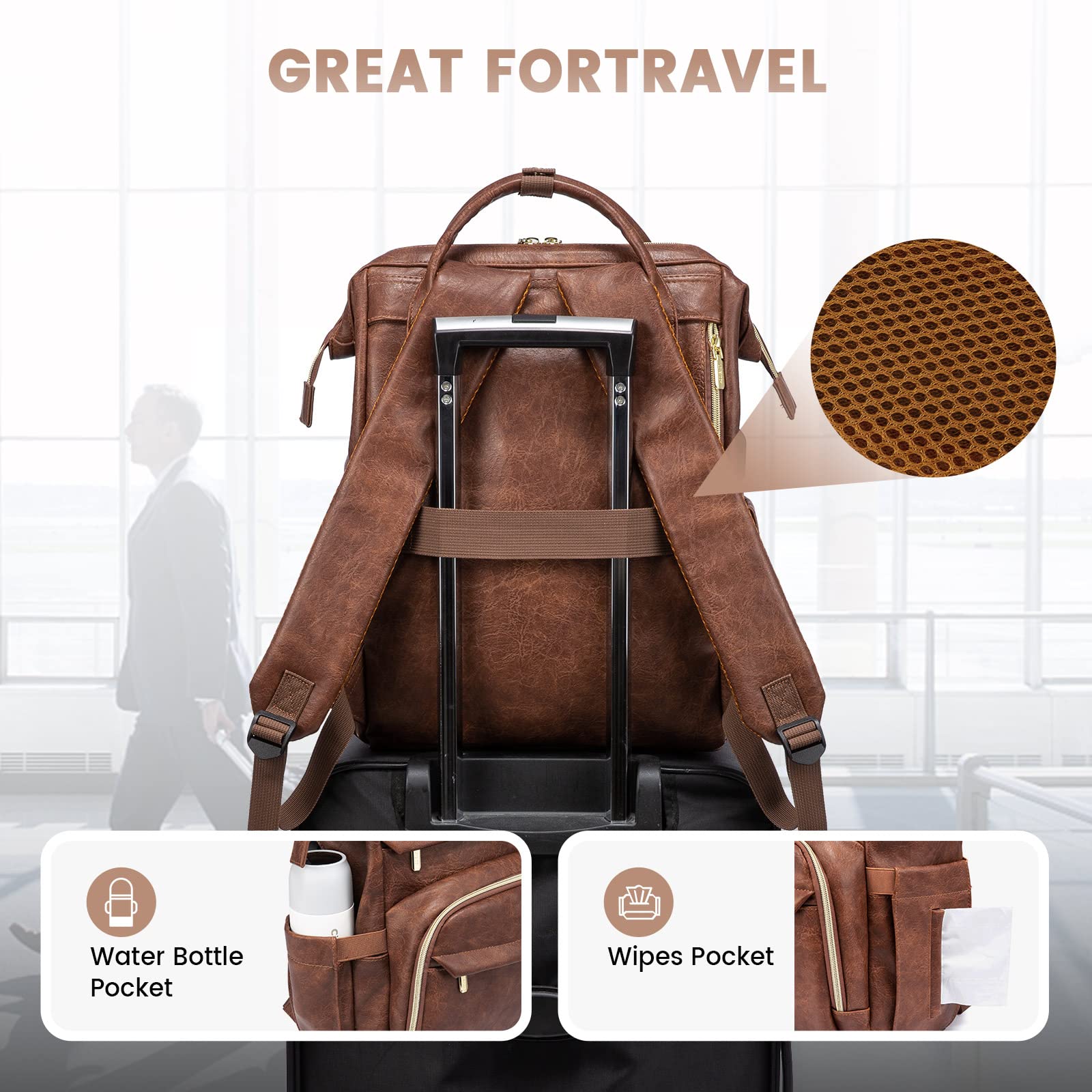 LOVEVOOK Leather Laptop Backpack for Women 15.6 inch,Travel Backpack Purse Nurse Teacher Backpack Computer Laptop Bag,Professional College Business Work Bag Carry On Backpack with USB Port,Red Brown