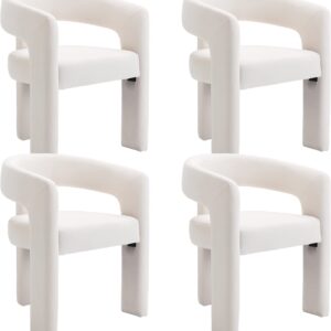 Wahson Set of 4 Velvet Fabric Upholstered Open-Back Dining Chairs, Modern Kitchen Armchair for Dining Room, Ivory