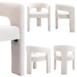 Wahson Set of 4 Velvet Fabric Upholstered Open-Back Dining Chairs, Modern Kitchen Armchair for Dining Room, Ivory