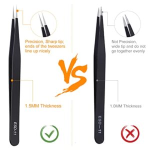 kaverme 3PCS Precision Tweezers Set, Upgraded Anti-Static Stainless Steel of Tweezers, for Electronics, Soldering, Laboratory Work, Jewelry-Making, Model, Craft