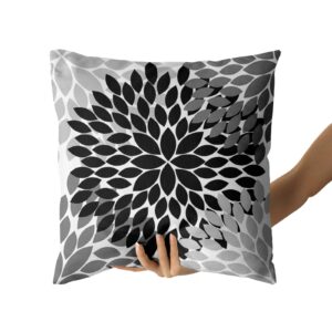 Kawani Black Pillow Covers 18X18 in Black White Grey Dahlias Floral Geometric Couch Pillow Cases with Zipper Set of 2 Farmhouse Rustic Home Decor for Living Room Bedroom Bed Cushion Outdoor