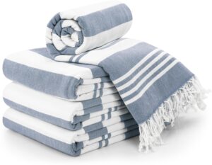 utopia towels - 4 pack turkish beach towel (40 x 72 inches) - 100% cotton oversized sand free lightweight quick-dry turkish towel, prewashed for soft feel, large peshtemal towel (denim blue)