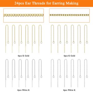 Oubaka 24pcs 8.5cm Ear Threads Long String Ear Threads Hypoallergenic Ear Threads Earrings with Loop Drop Earrings Tassel Chain Earrings for Earring Making DIY Jewelry Craft(2 Styles,2 Colors)