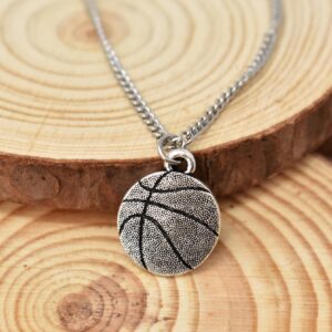 Personalized Basketball Charm Pendant in Silver Plated Pewter on Stainless Steel Curb Chain. Boy’s Necklace. Boys Necklace. Basketball Gift