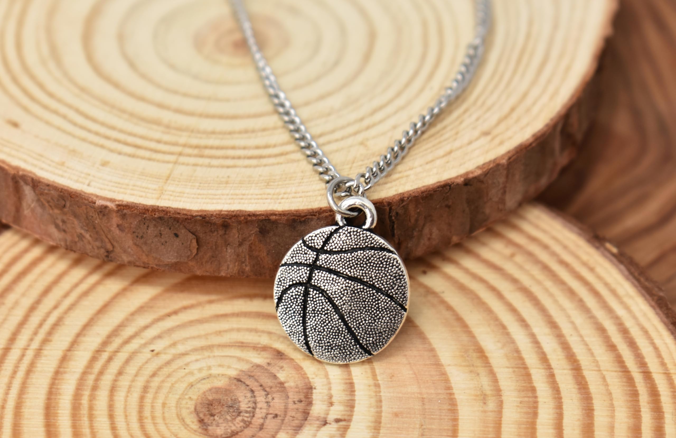 Personalized Basketball Charm Pendant in Silver Plated Pewter on Stainless Steel Curb Chain. Boy’s Necklace. Boys Necklace. Basketball Gift