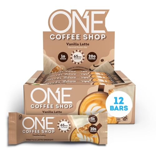 ONE Coffee Shop Caffeinated Protein Bars, Vanilla Latte, Gluten Free with 20g Protein and 65mg of Caffeine Energy, Pantry Staples, 2.12 oz (12 Count)