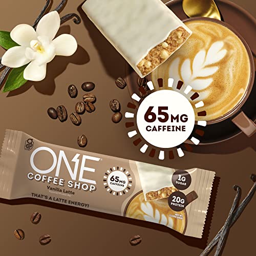 ONE Coffee Shop Caffeinated Protein Bars, Vanilla Latte, Gluten Free with 20g Protein and 65mg of Caffeine Energy, Pantry Staples, 2.12 oz (12 Count)