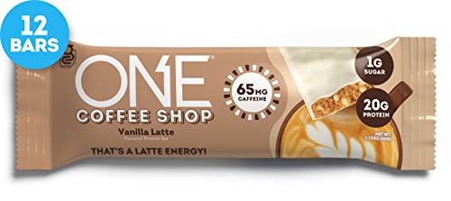 ONE Coffee Shop Caffeinated Protein Bars, Vanilla Latte, Gluten Free with 20g Protein and 65mg of Caffeine Energy, Pantry Staples, 2.12 oz (12 Count)