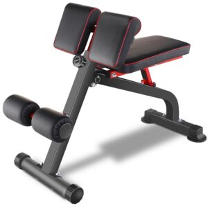 body rhythm compact adjustable weighted bench for full strength training, ab/back hyper roman chair, ab sit up bench, incline decline flat hyperextension back extension machine (black) (yybr01)