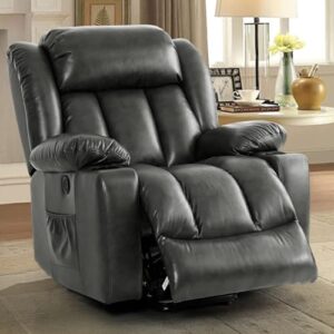 coosleep large power lift recliner chair with massage and heat for elderly, overstuffed wide recliners, breathable leather with breathable microporous, usb ports, 2 cup holders (gray)