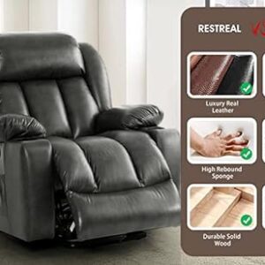 COOSLEEP Large Power Lift Recliner Chair with Massage and Heat for Elderly, Overstuffed Wide Recliners, Breathable Leather with Breathable microporous, USB Ports, 2 Cup Holders (Gray)