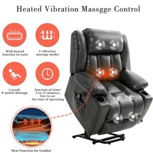 COOSLEEP Large Power Lift Recliner Chair with Massage and Heat for Elderly, Overstuffed Wide Recliners, Breathable Leather with Breathable microporous, USB Ports, 2 Cup Holders (Gray)