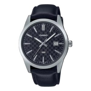 casio mtp-vd03l-1a men's standard black leather band black dial 3-hand analog watch