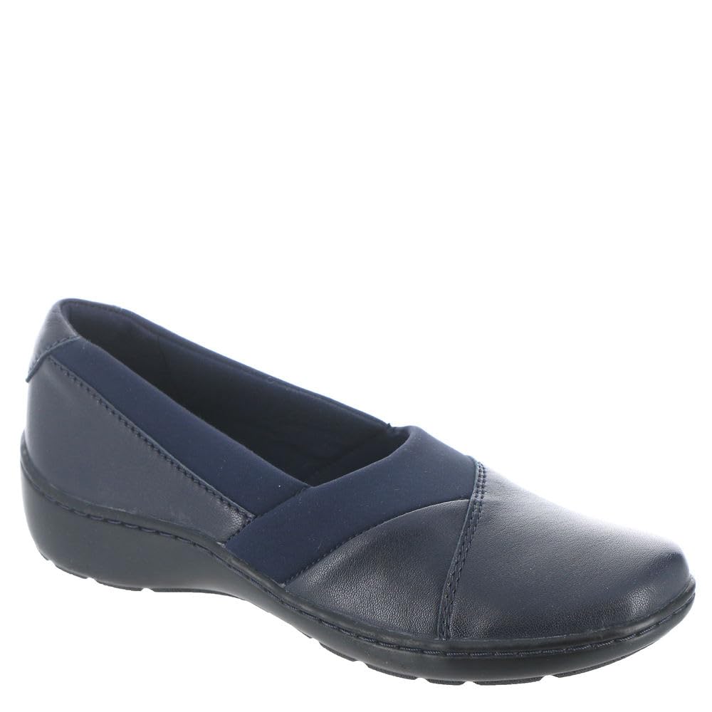 Clarks Women's Cora Charm Loafer, Navy Leather, 9 Wide