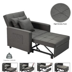 Litbird [UPDATED] Convertible Chair Sleeper Bed, Stepless Adjustable Backrest, Futon Chair Turns Into Bed, Sleeper Sofa for Living Room, 3 in 1, Linenette, Deep Gray