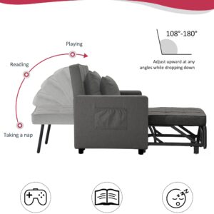 Litbird [UPDATED] Convertible Chair Sleeper Bed, Stepless Adjustable Backrest, Futon Chair Turns Into Bed, Sleeper Sofa for Living Room, 3 in 1, Linenette, Deep Gray