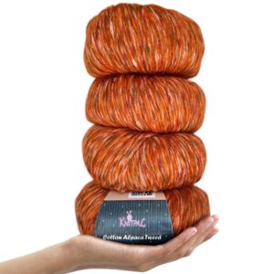 knitpal cotton alpaca tweed yarn for crocheting, 20% alpaca, 60% cotton, 20% polyamide - alpaca wool yarn - dk yarn 3 weight - 4 skeins, 588yds/200g - orange pumpkin