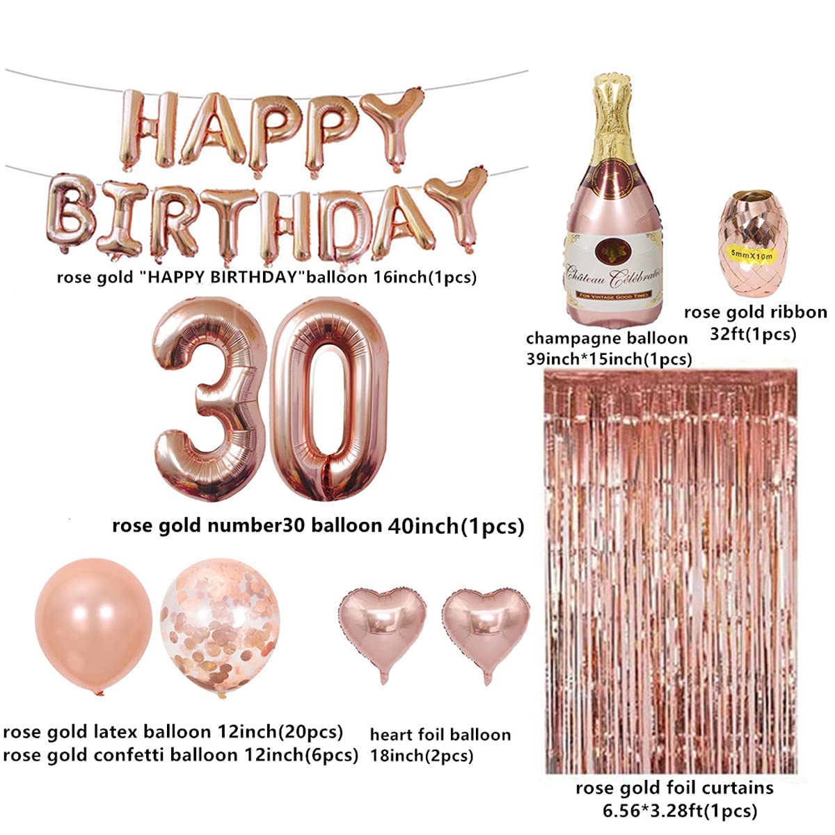 30th Birthday Decorations for her Rose Gold Party Supplies,30 Birthday Decorations for Women,30 Decor Balloons Rose Gold