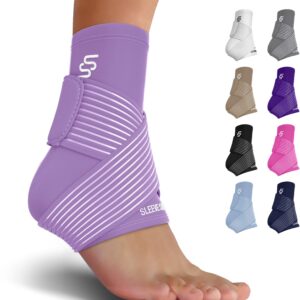 Sleeve Stars Ankle Brace for Sprained Ankle & Plantar Fasciitis Relief, Achilles Tendonitis Brace & Ankle Support for Women & Men, Ankle Wrap & Foot Brace w/Compression Strap (Pair/Light Purple)