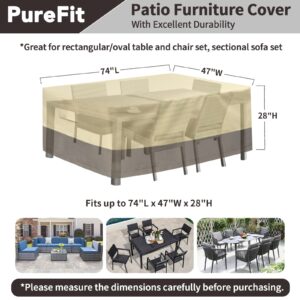 PureFit Patio Furniture Covers, Outdoor Table Furniture Cover Waterproof Canvas Rectangle, 650D Patio Covers for Outdoor Furniture, Lawn, Deck, Backyard, Anti-fade & Tear Resistant, 74"L x 47"W x 28"H