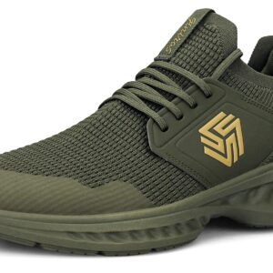 Giniros Mens Slip On Walking Shoes Non Slip Running Shoes Breathable Workout Shoes Lightweight Gym Sneakers Army Green Size 8