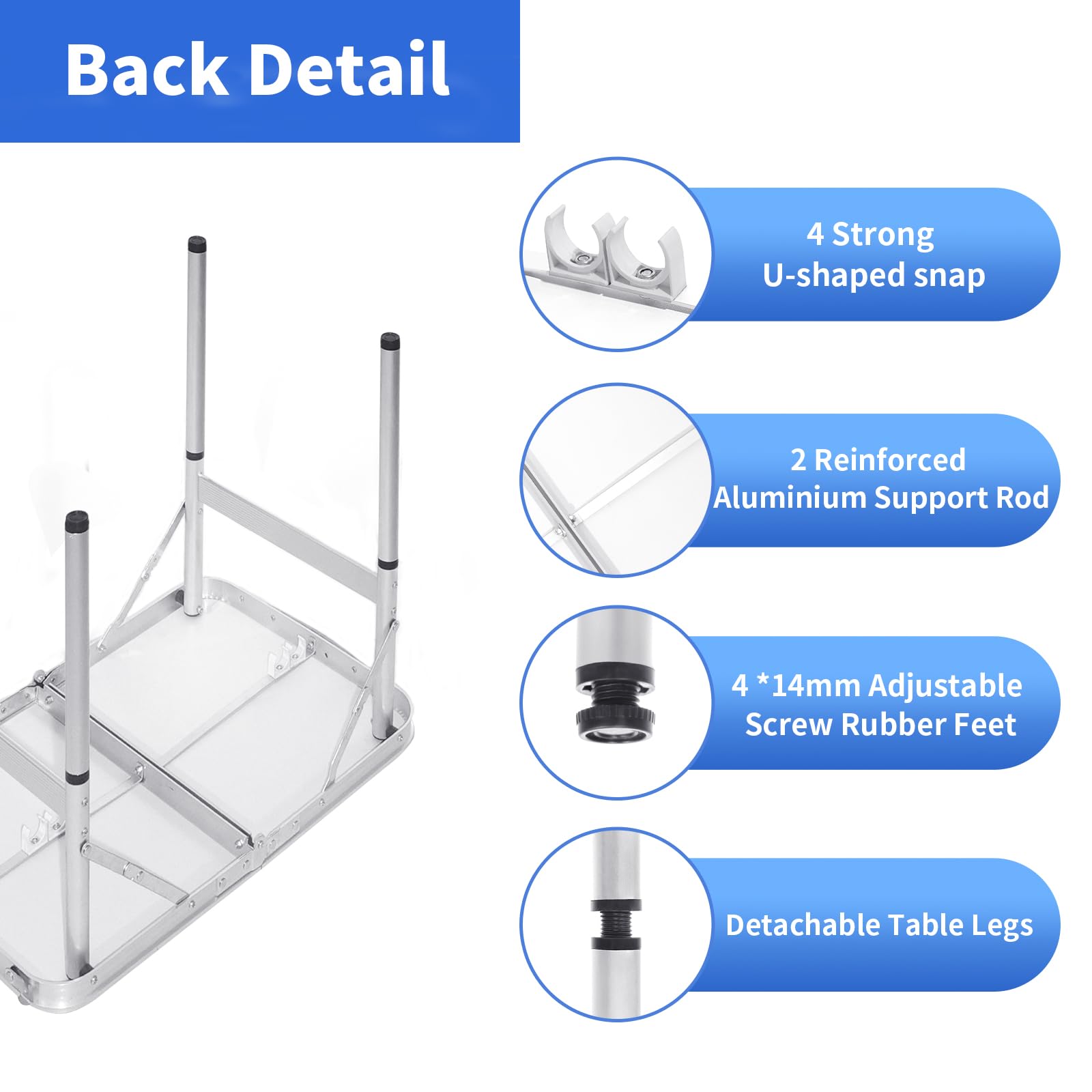 Moosinily Small Folding Table 2FT Foldable Camping Table Portable Picnic Table Aluminum 2 Height Adjustable Outdoor Beach Card Black 23.6×15.7 inch